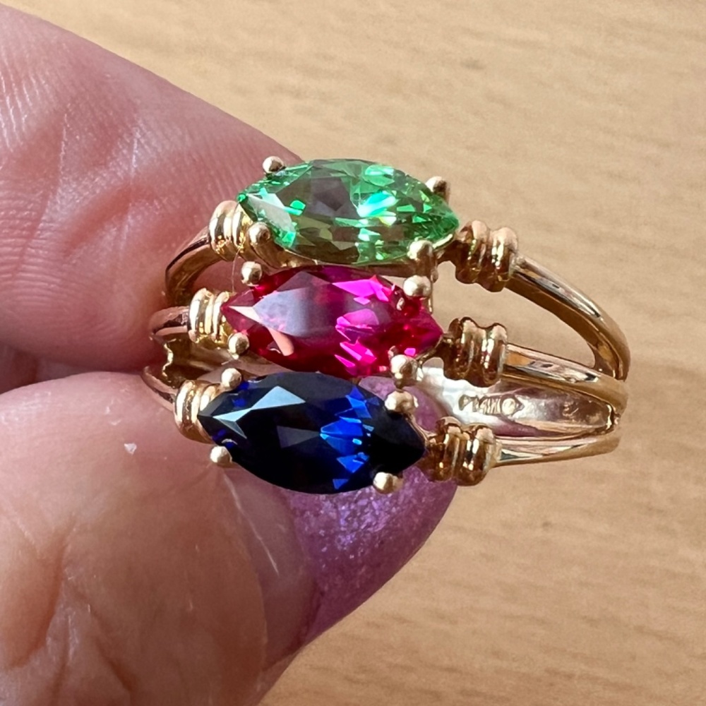 14k Gold Emerald Green,Ruby Red,Sapphire Blue Cz Cubi… - Gem